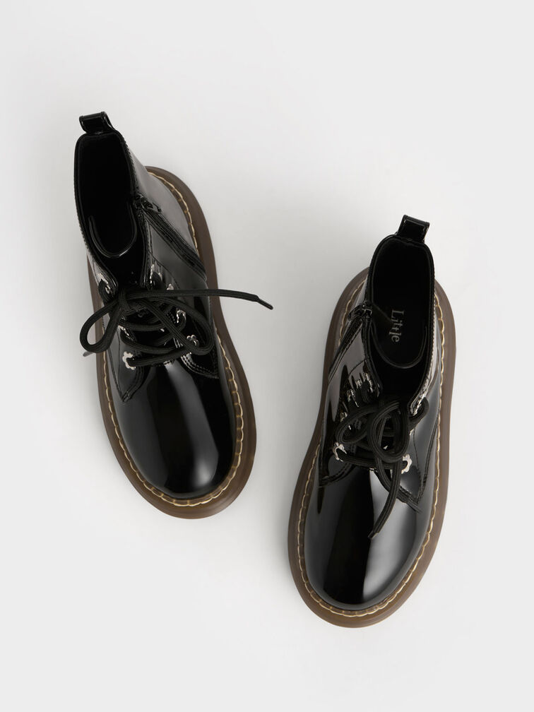 Black Girls' Patent Lace-Up Boots - CHARLES & KEITH CL