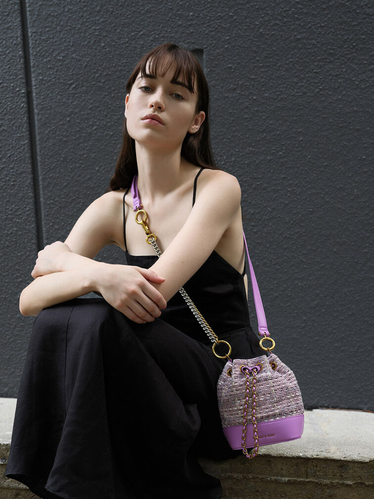 Violet Dancer Tweed Drawstring Bucket Bag - CHARLES & KEITH MY