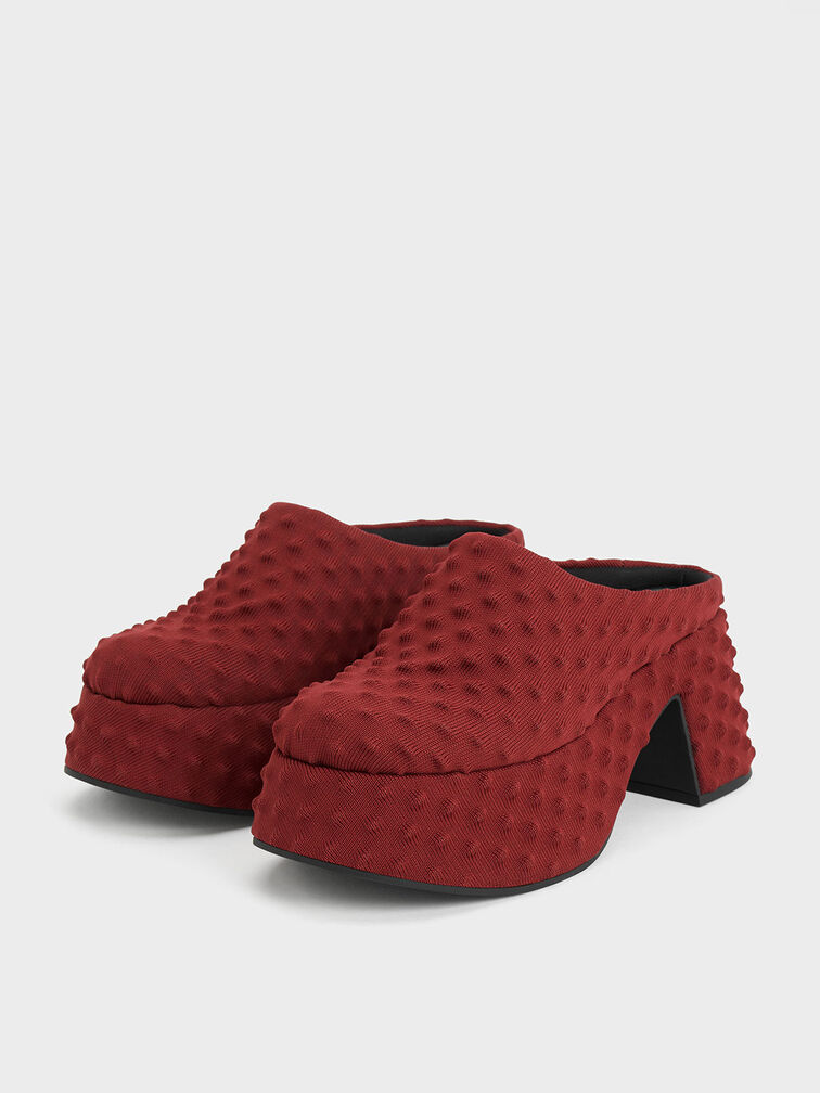 Red Spike Textured Platform Mules - CHARLES & KEITH BR