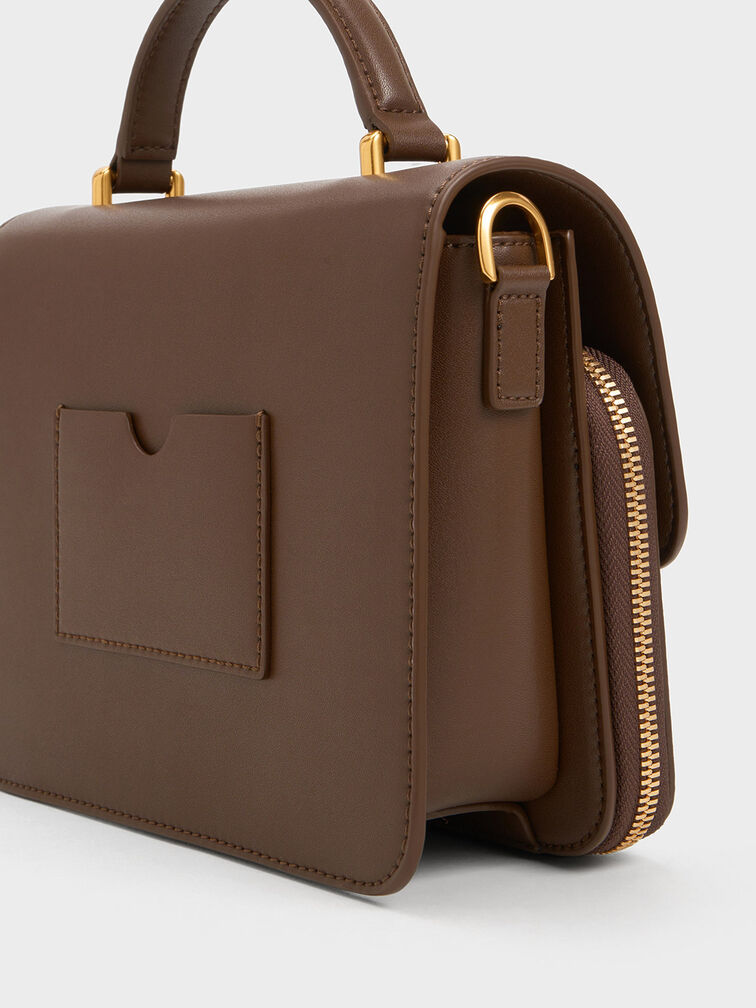 Dark Brown Front Flap Top Handle Bag Charles And Keith Au