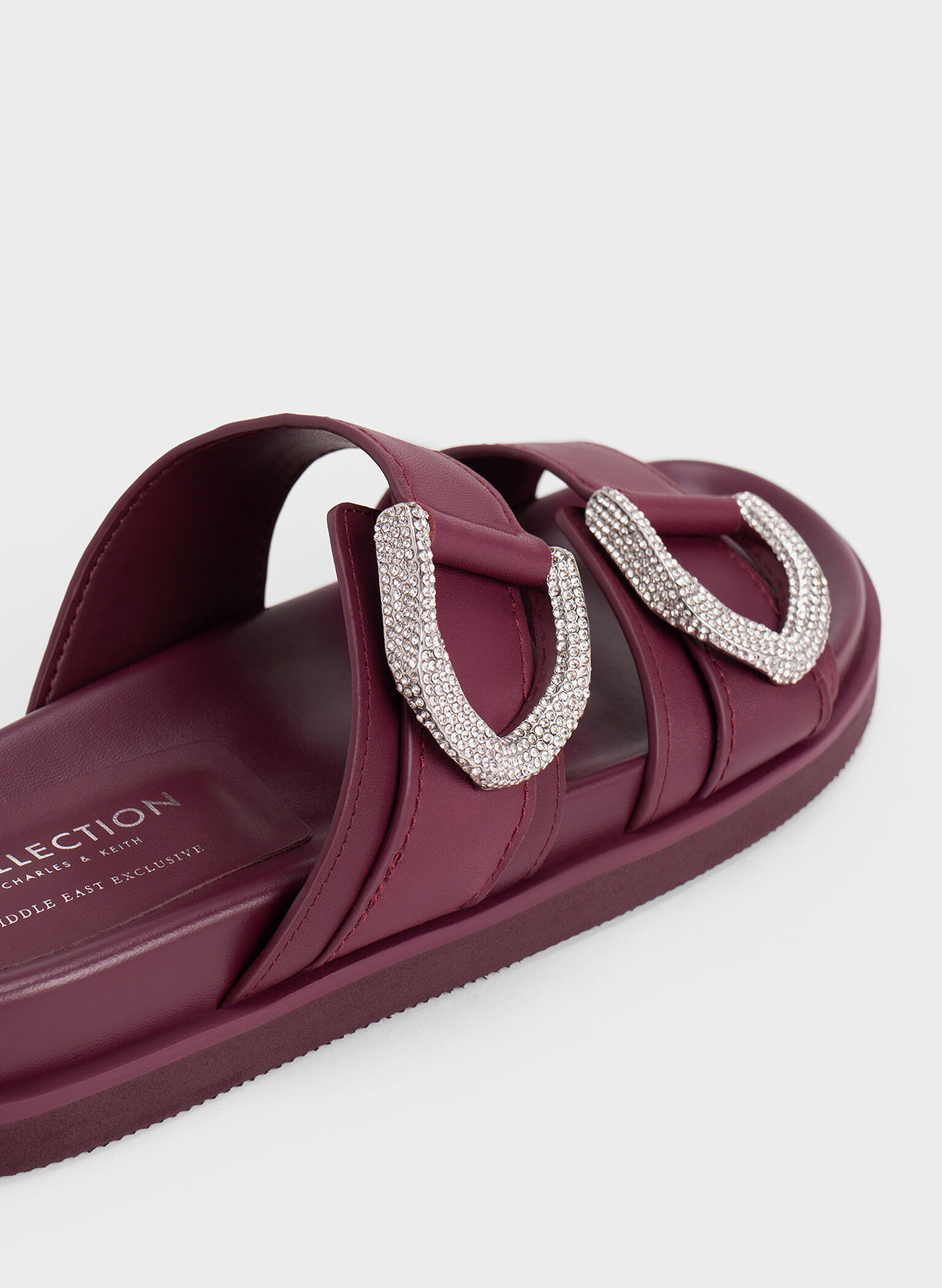 Maroon Gem-Embellished Gabine Slides - CHARLES & KEITH OM
