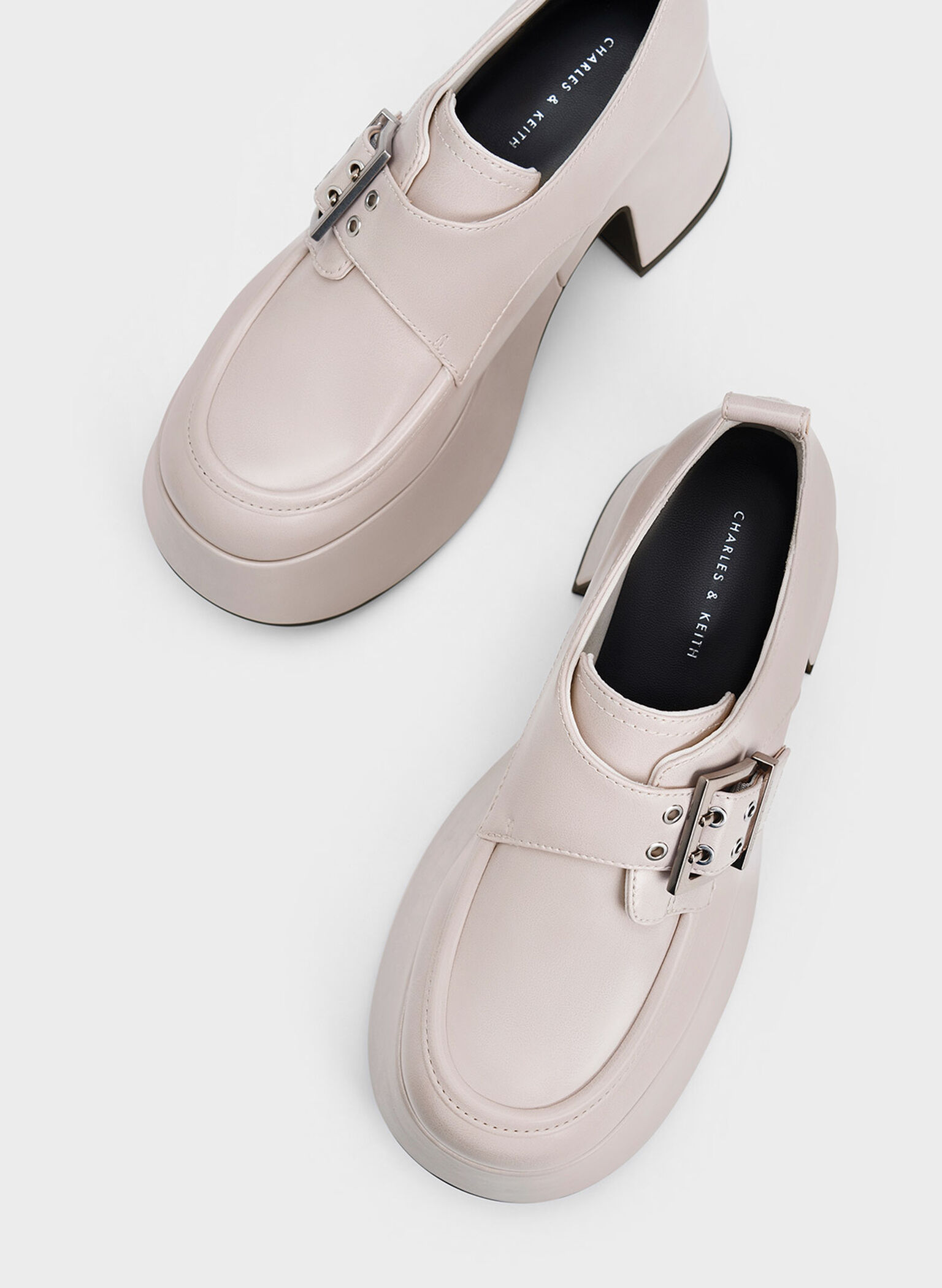 Light Grey Rubina Buckled Chunky Loafers - CHARLES & KEITH International
