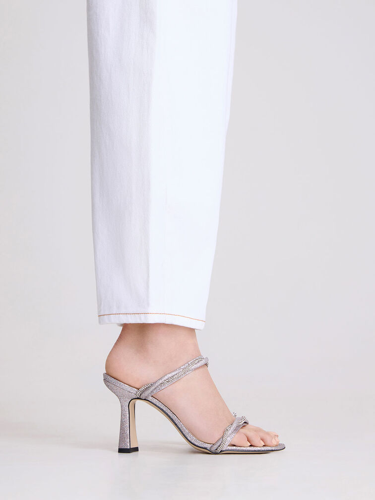 Silver Embellished Twisted Strap Glittered Sandals Charles And Keith Om