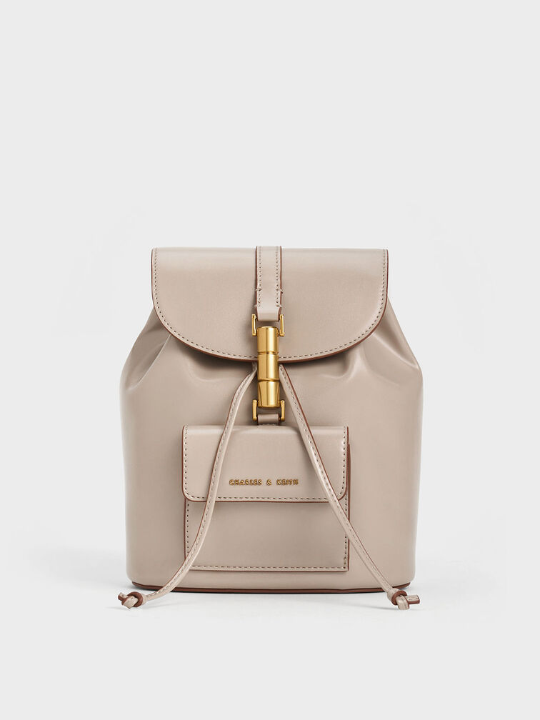 Taupe Cesia Metallic Accent Backpack - CHARLES & KEITH LK