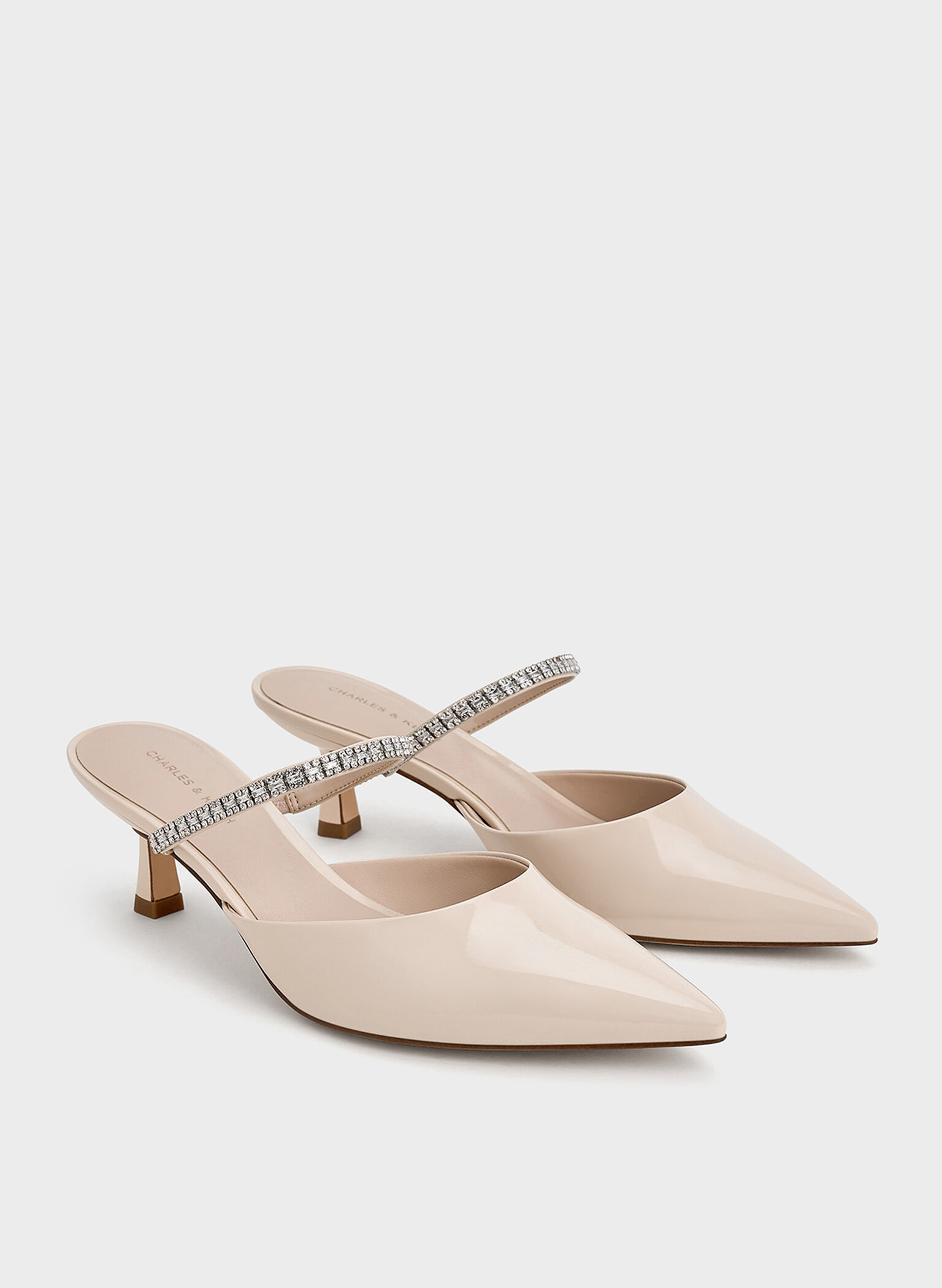 Cream Ambrosia Gem Embellished Pointed Toe Mules Charles And Keith Tw