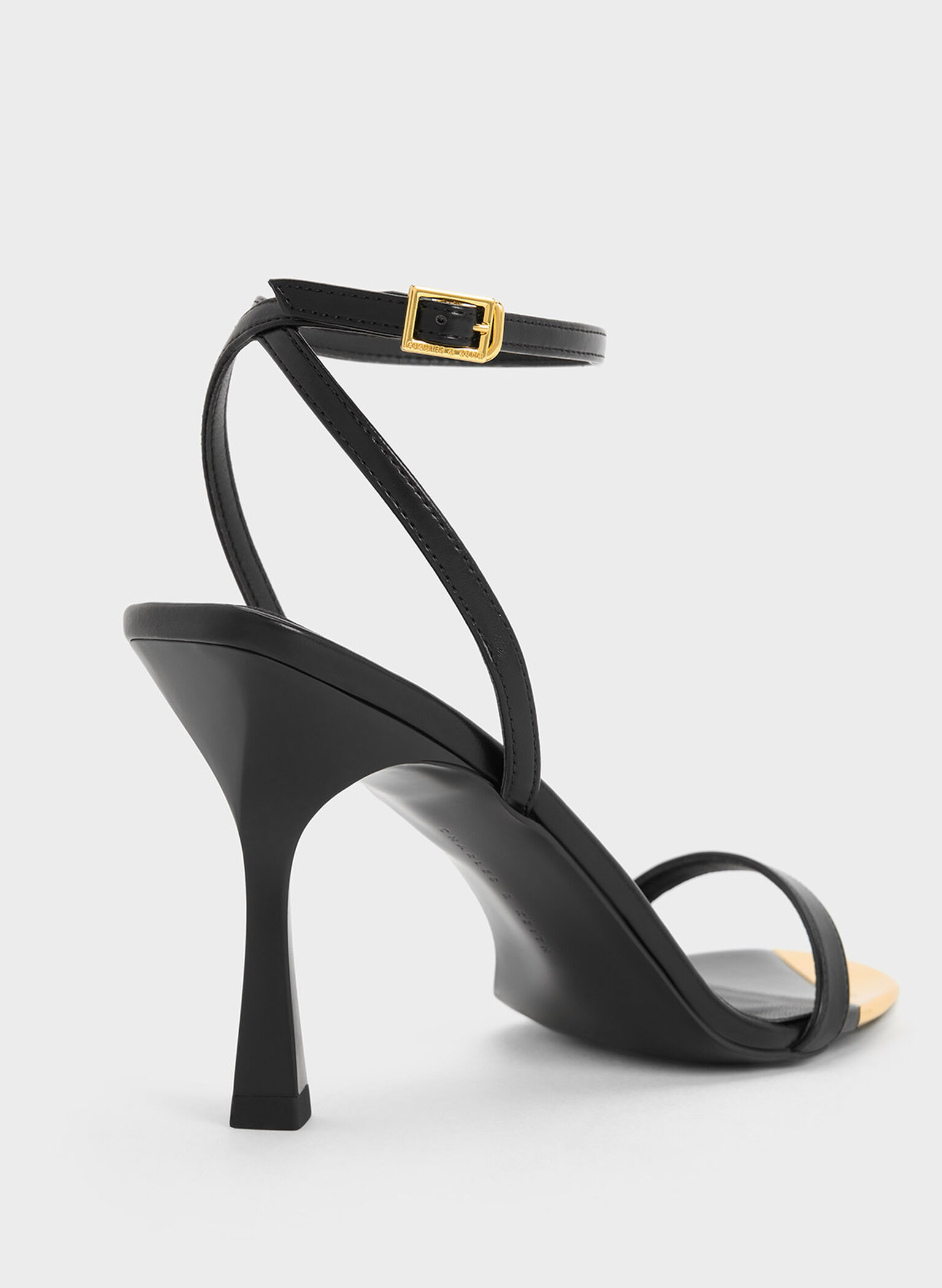 Black Metallic Cap Ankle Strap Heeled Sandals Charles And Keith Tw