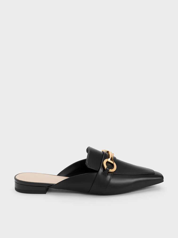 Black Metallic Accent Tapered Flat Mules Charles And Keith Qa