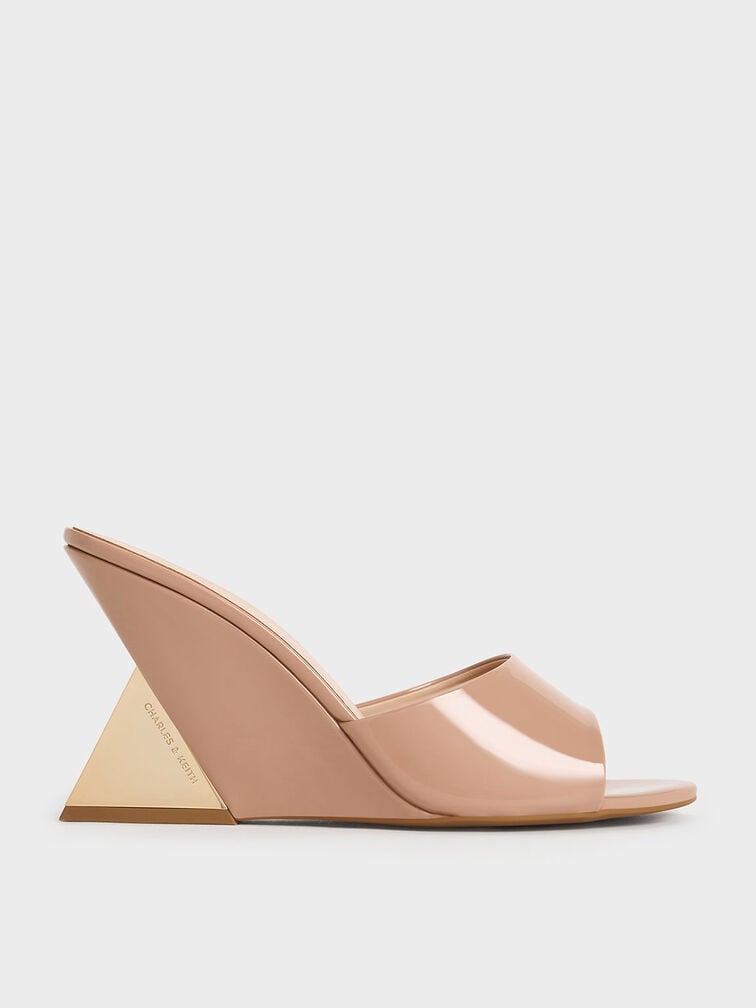 Nude Patent Triangle Heel Wedge Mules Charles And Keith Us