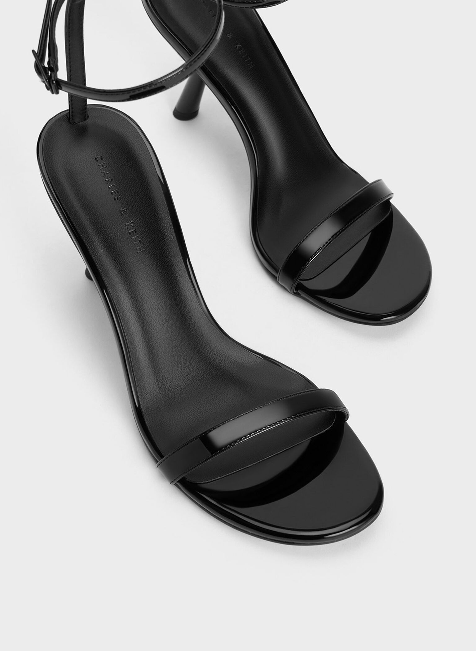 Black Patent Slant Heel Ankle Strap Sandals Charles And Keith Tw