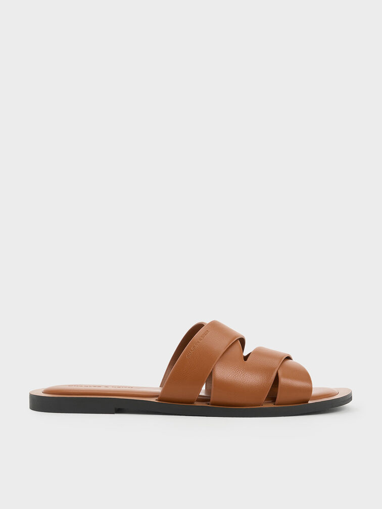 Cognac Strappy Crossover Slide Sandals - CHARLES & KEITH MX