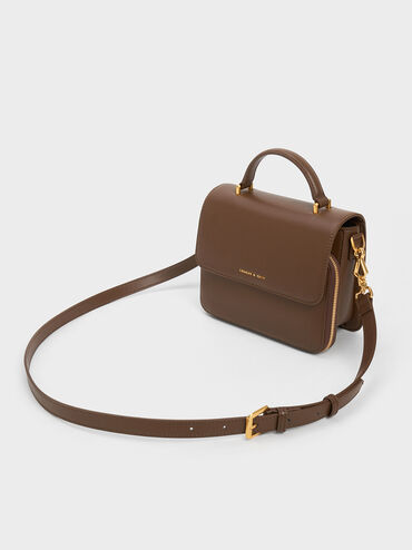 Dark Brown Octavia Front Flap Top Handle Bag - CHARLES & KEITH AU
