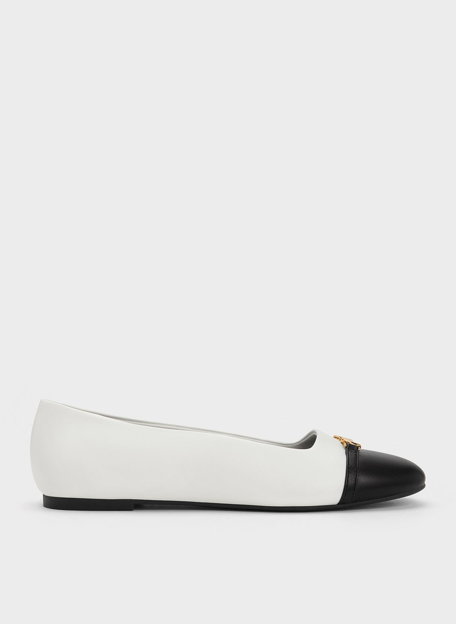 White Metallic Accent Two-Tone Ballerinas - CHARLES & KEITH OM