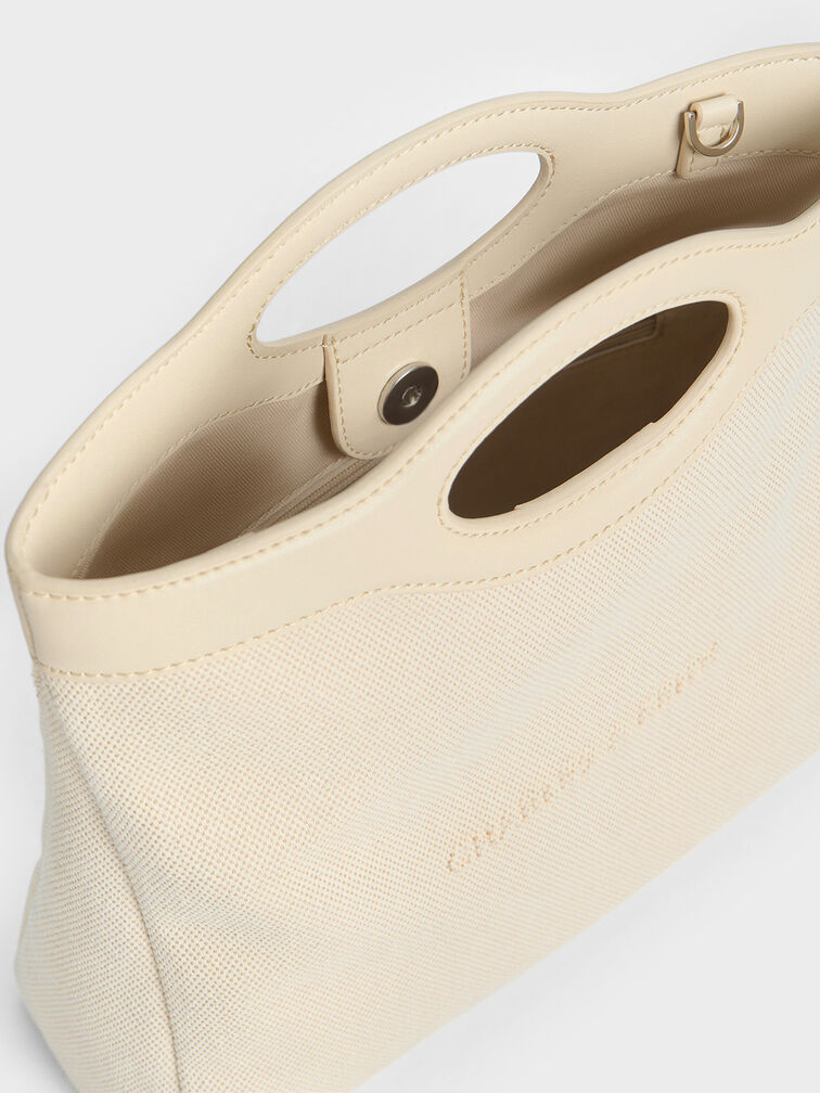Beige Arwen Canvas Curved-Handle Bag - CHARLES & KEITH UY