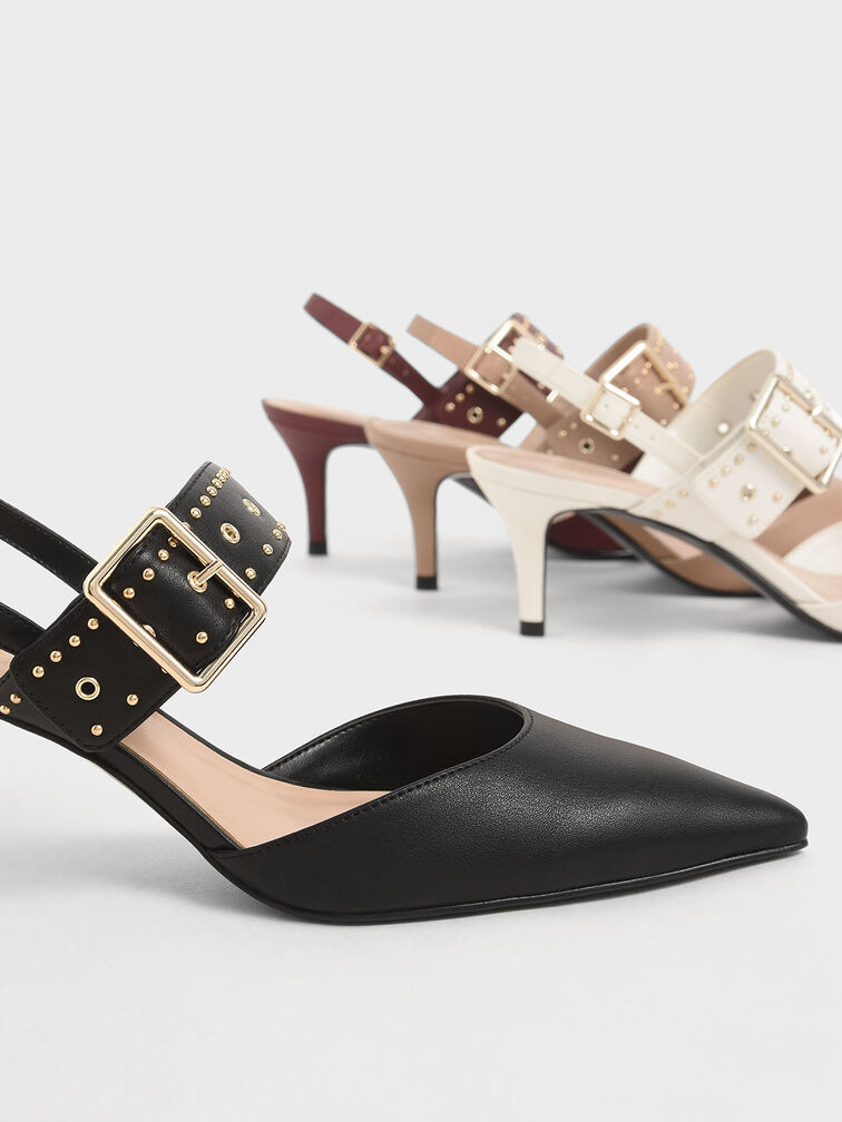 Black Studded Slingback Heels - CHARLES & KEITH TW