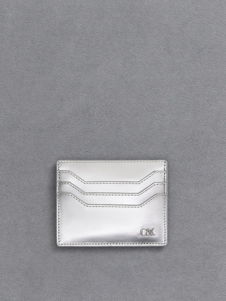 Silver Metallic Leather Multi-Slot Card Holder - CHARLES & KEITH BH