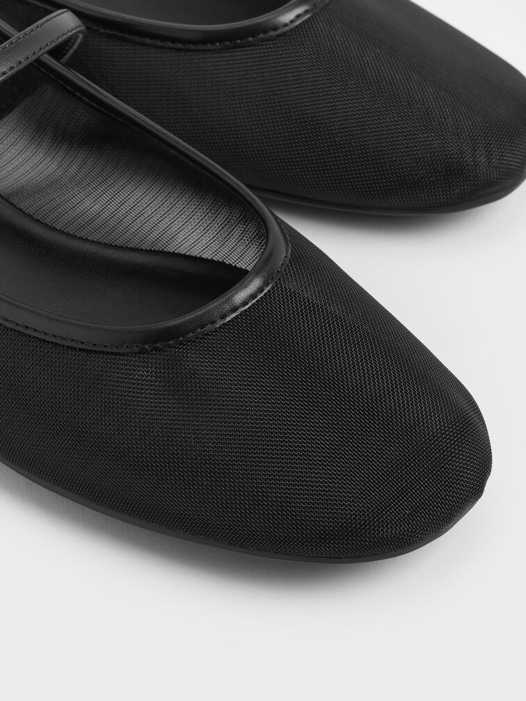 Black Textured Mesh Mary Jane Flats - CHARLES & KEITH ZA