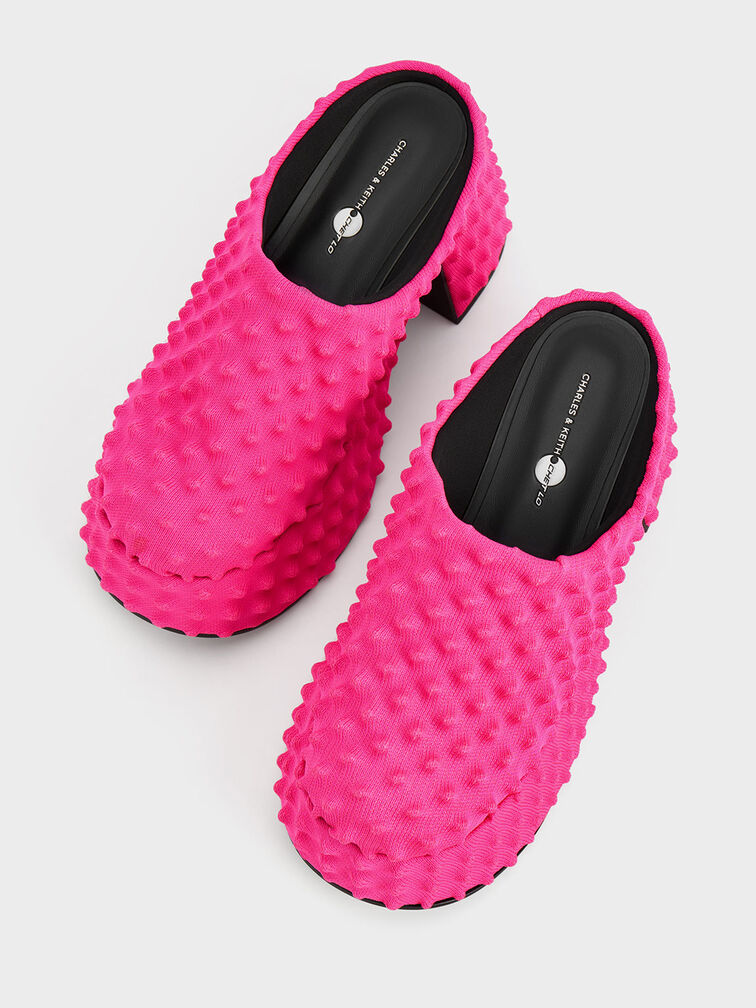 Fuchsia Spike Textured Platform Mules - CHARLES & KEITH SG