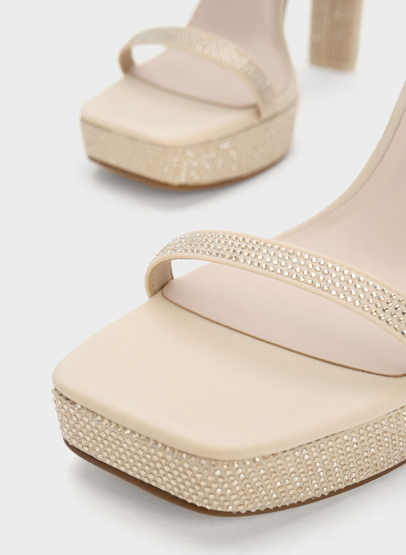 Nude Crystal Ankle-Strap Platform Sandals - CHARLES & KEITH AE