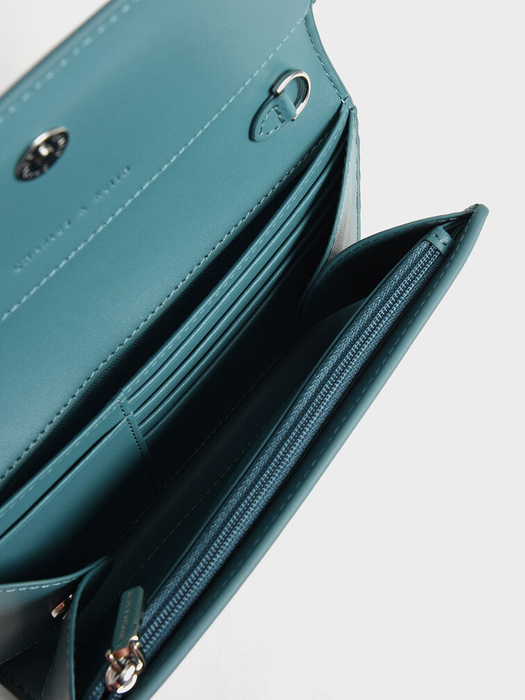 Teal Magnetic Front Flap Long Wallet - CHARLES & KEITH AU