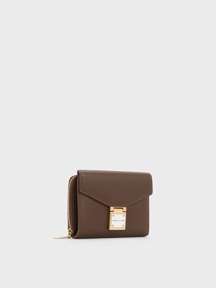 Dark Brown Austen Metallic-Accent Wallet - CHARLES & KEITH LK