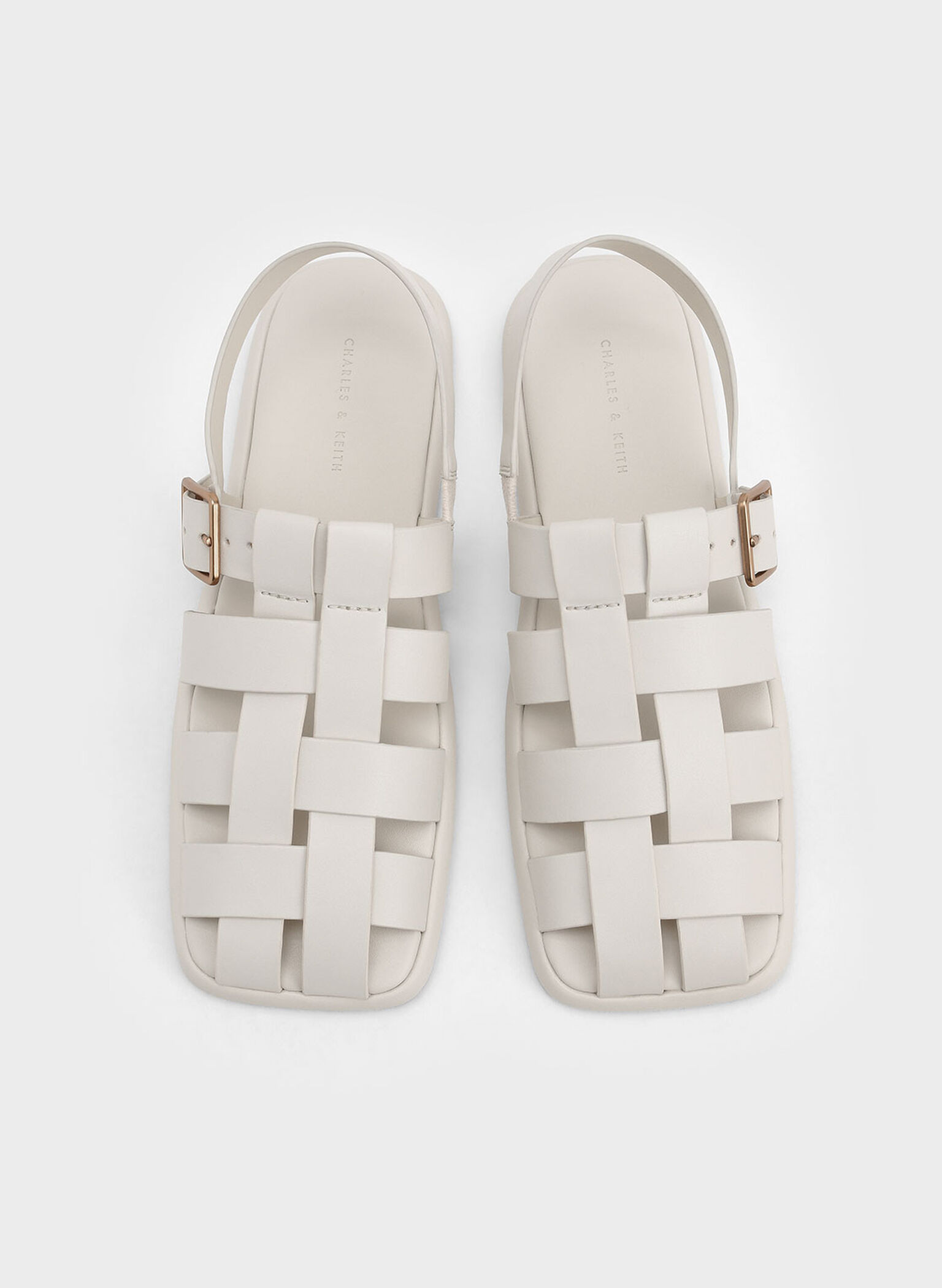 Chalk Metallic Buckle Caged Slingback Sandals Charles And Keith Om