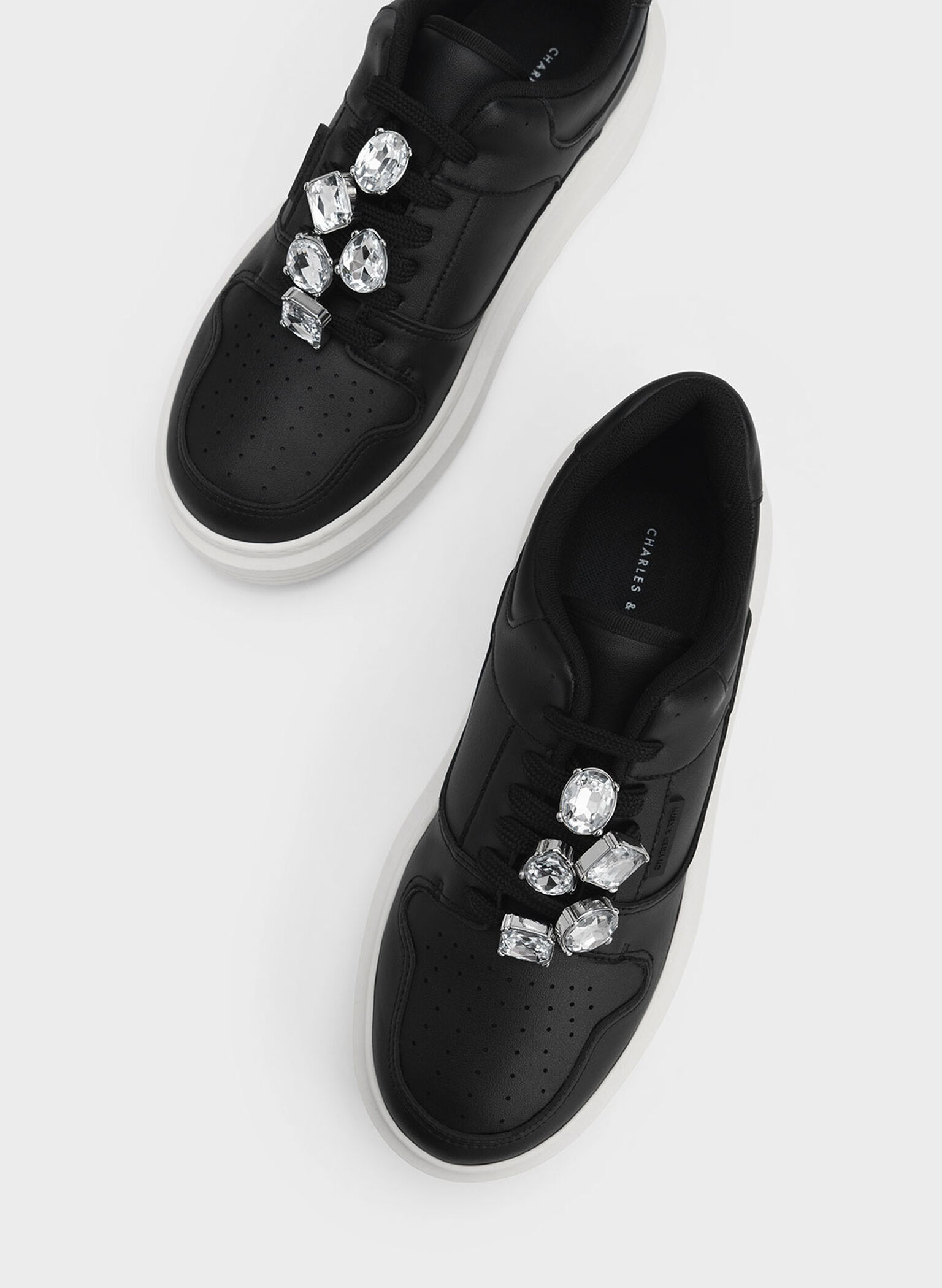 Black Gem Embellished Platform Sneakers Charles And Keith Qa
