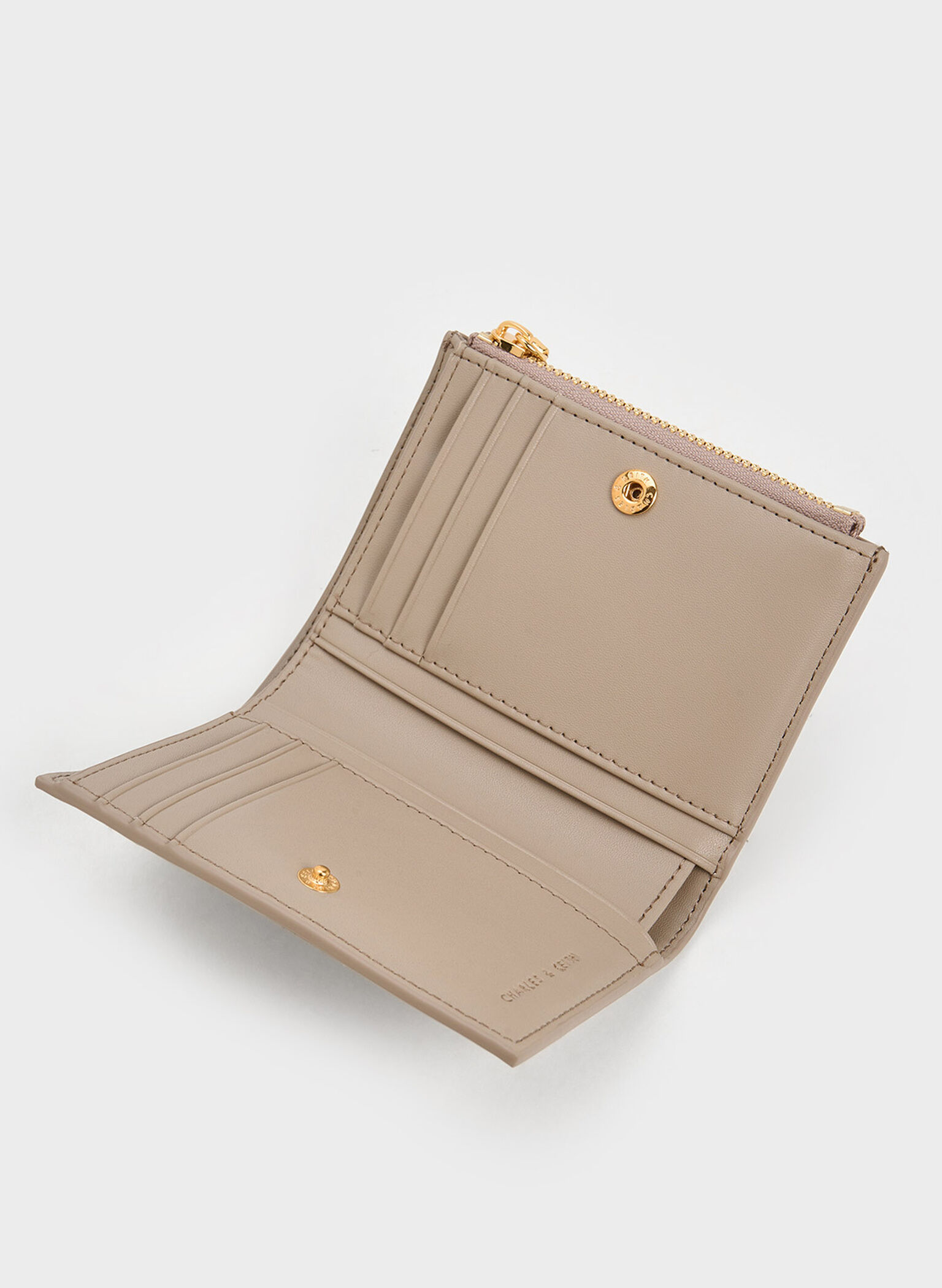 Taupe Apolline Textured Top Zip Wallet Charles And Keith Br