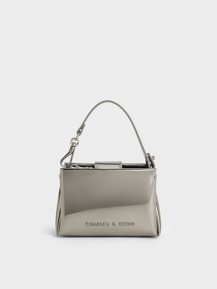 Pewter Bosie Metallic Top Handle Pouch - CHARLES & KEITH International