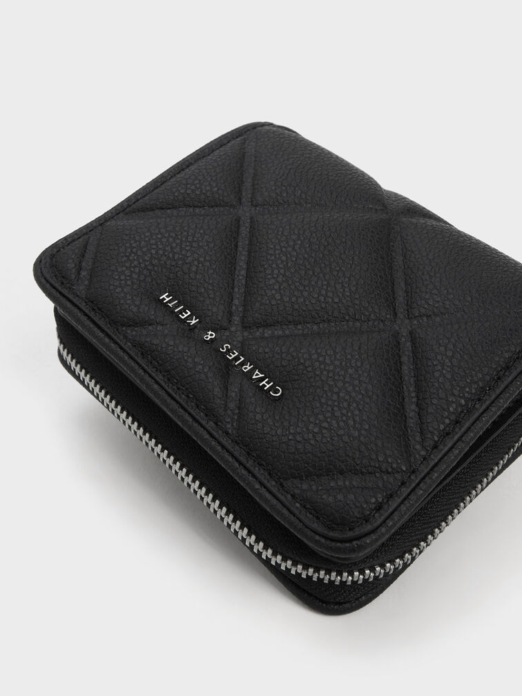 Noir Anwen Quilted Zip-Around Wallet - CHARLES & KEITH International