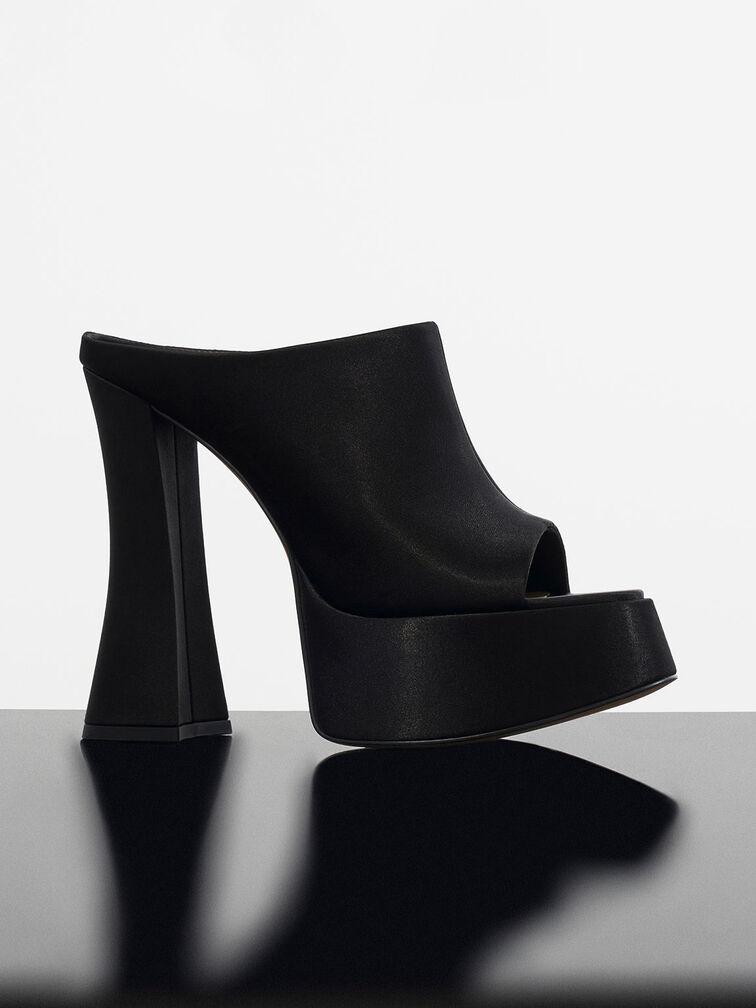 Black Delphine Recycled Polyester Platform Mules Charles And Keith Sg
