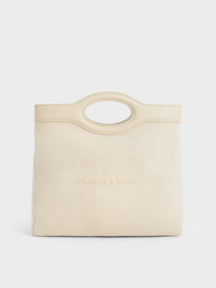 Beige Arwen Canvas Curved-Handle Bag - CHARLES & KEITH UY