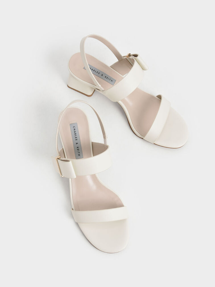 Chalk Metallic Accent Block Heel Slingback Sandals Charles And Keith