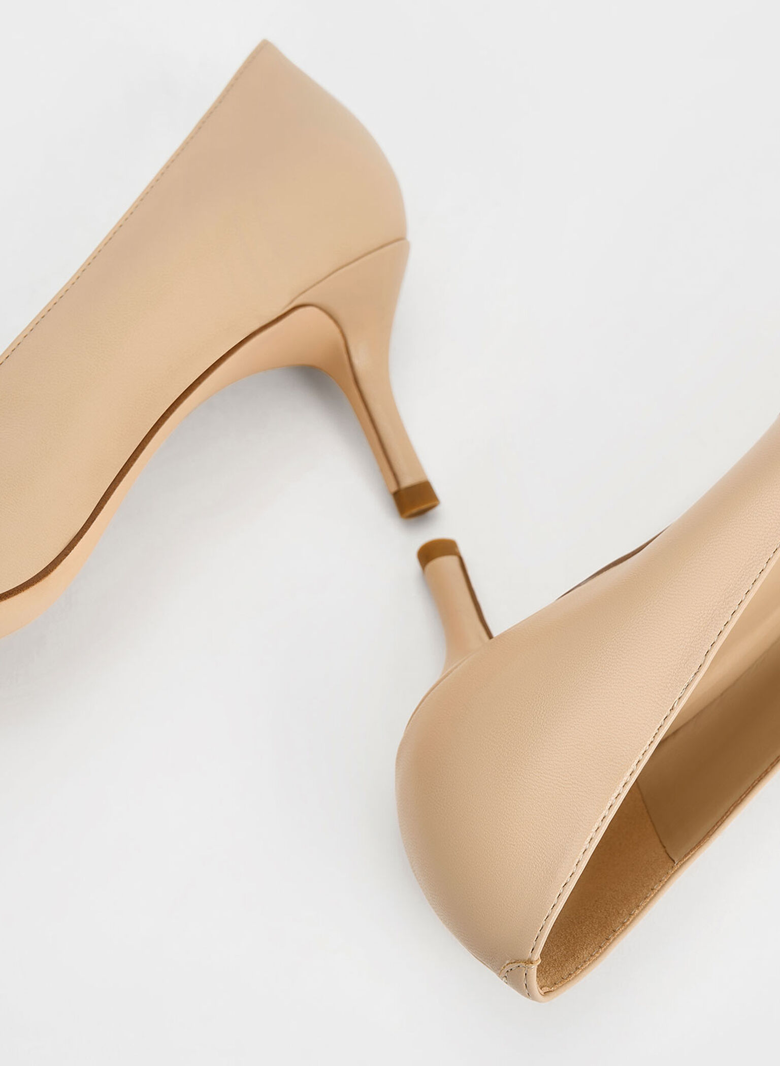 Beige Buckle-Strap Pointed-Toe Pumps - CHARLES & KEITH MY