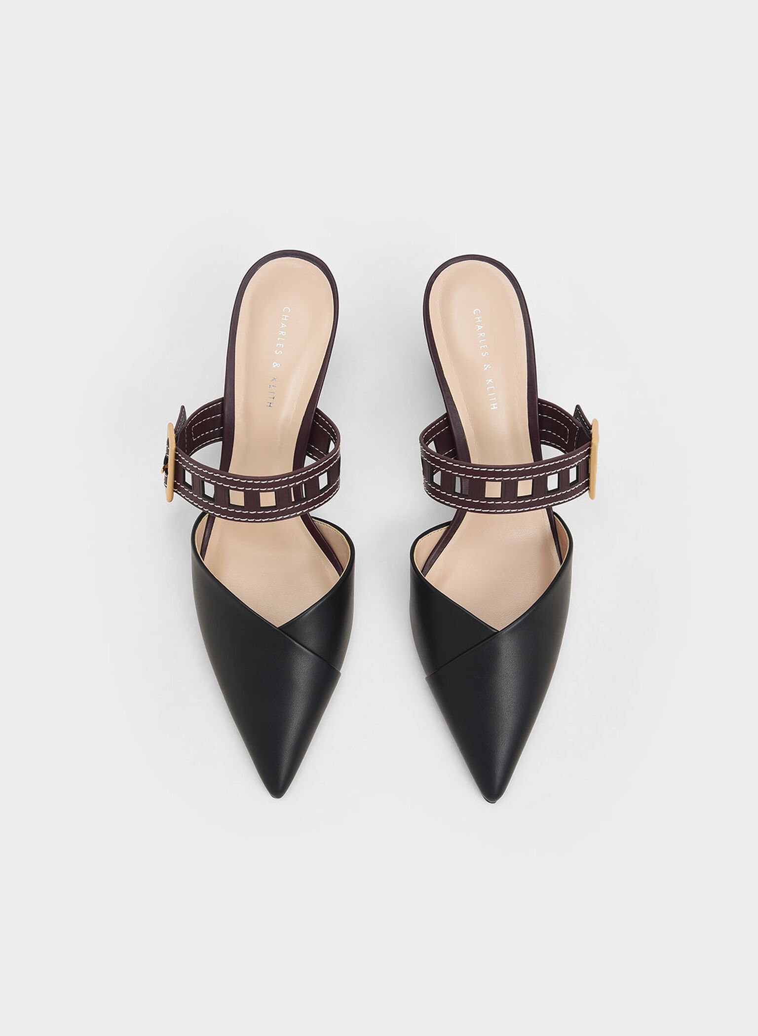 Black Sepphe Cut-Out Strap Heeled Mule Pumps - CHARLES & KEITH HK