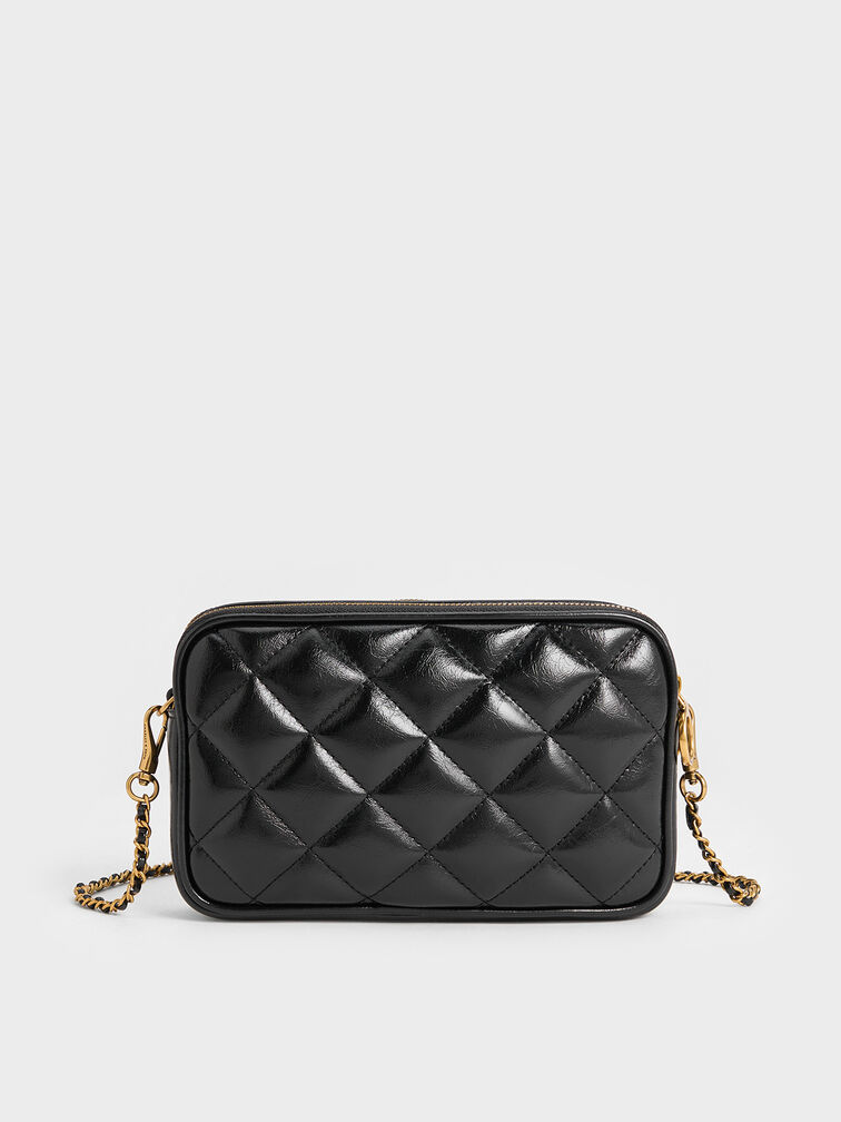 Black Mini Apfra Quilted Crossbody Bag - CHARLES & KEITH TW