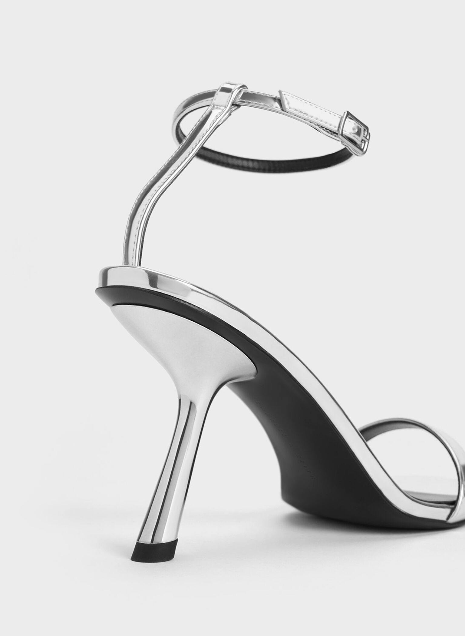 Silver Metallic Slant Heel Ankle Strap Sandals Charles And Keith Hk