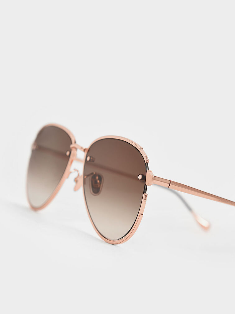 Rose Gold Tinted Aviator Sunglasses - CHARLES & KEITH AR