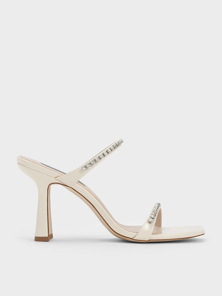 Chalk Patent Gem Encrusted Heeled Sandals Charles And Keith Sg