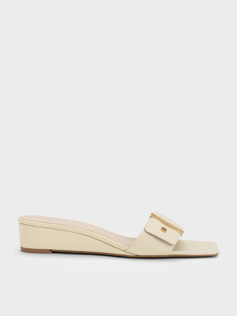 Chalk Metallic Accent Square Toe Wedges Charles And Keith Kh
