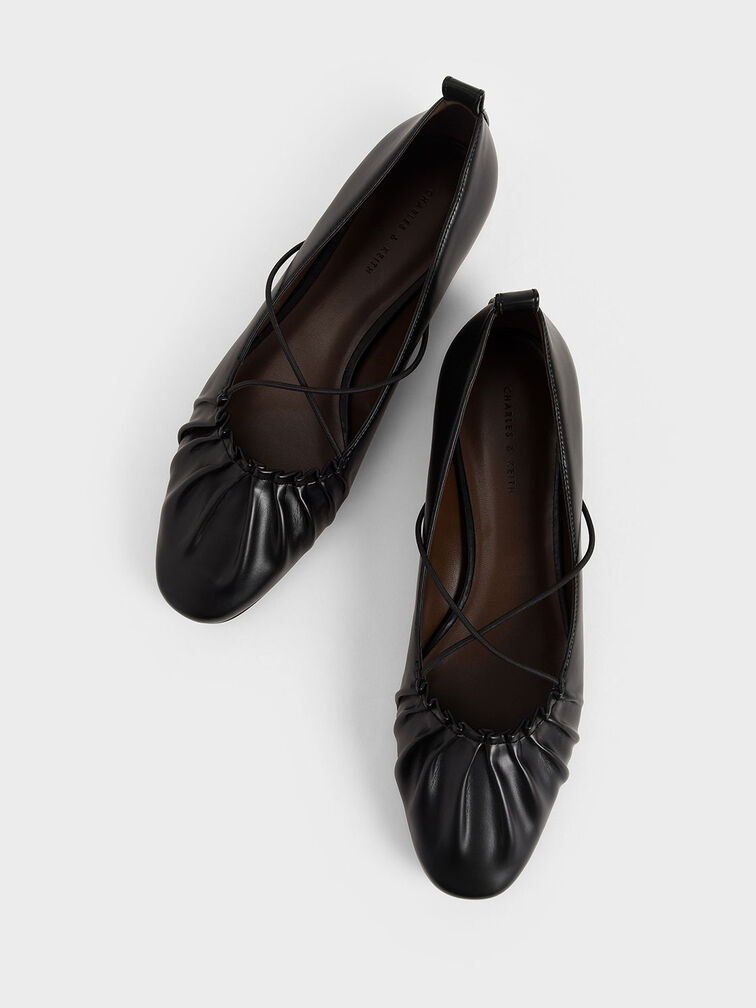 Black Criss-Cross Ruched Ballerina Flats - CHARLES & KEITH KR