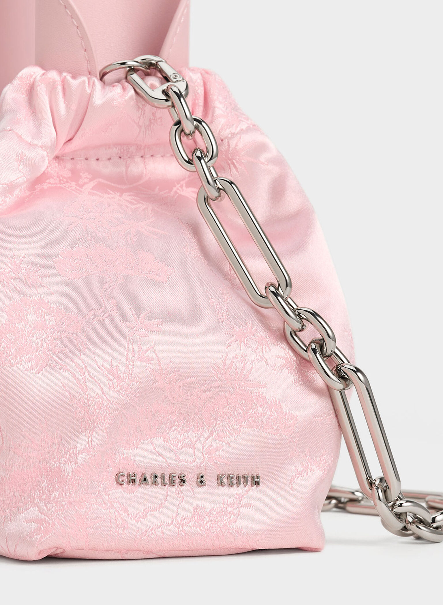 Pink Ally Satin Floral-Print Ruched Bag - CHARLES & KEITH CL