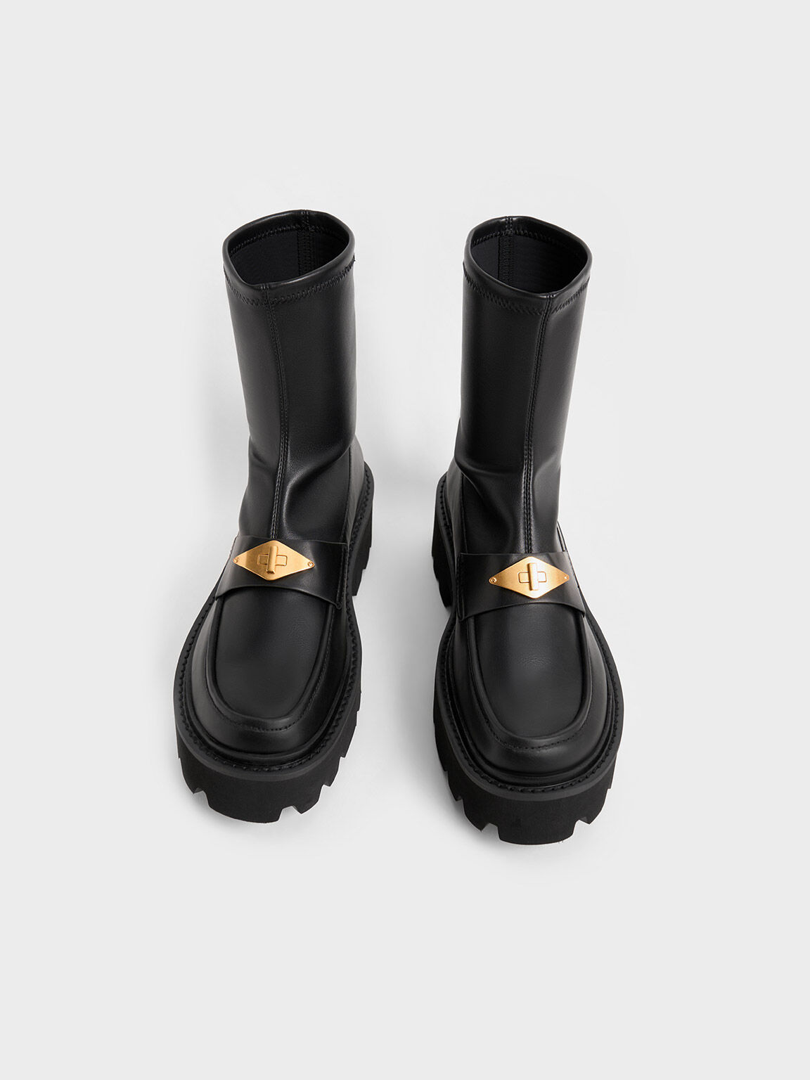Black Metallic Accent Loafer Boots Charles And Keith Kh