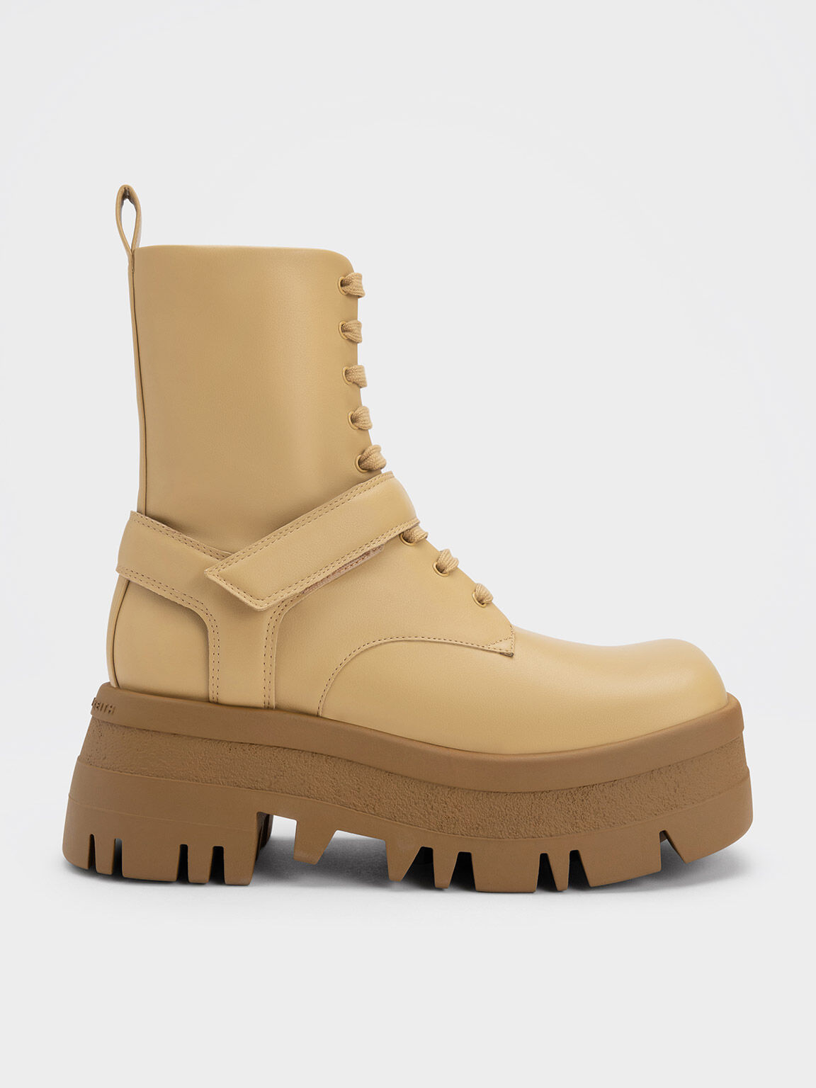 Sand Rainier Belted Lace-Up Boots - CHARLES & KEITH LK