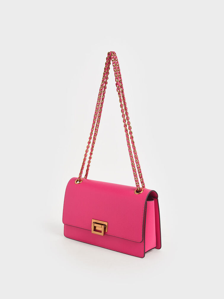 Fuchsia Chain Strap Evening Bag - CHARLES & KEITH TR