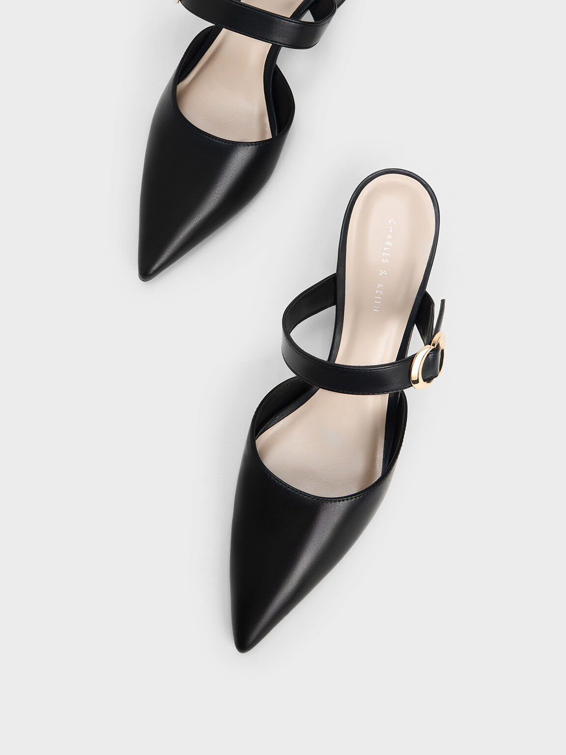 Black Metallic Accent Pointed Toe Pumps Charles And Keith Kh