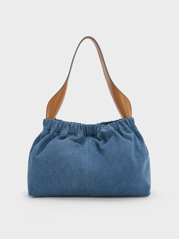 Denim Blue Large Ally Denim Ruched Slouchy Bag - CHARLES & KEITH MX