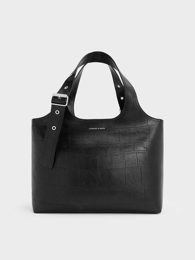 Noir Liv Croc-Effect Tote Bag - CHARLES & KEITH TW