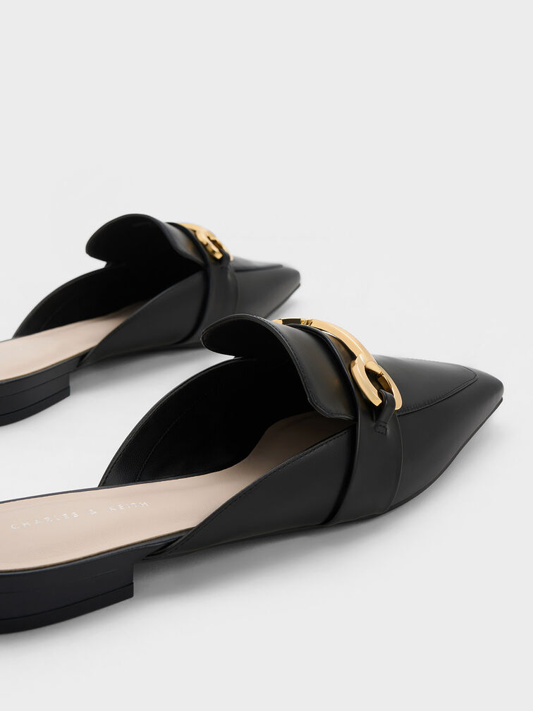 Black Metallic Accent Tapered Flat Mules Charles And Keith Qa