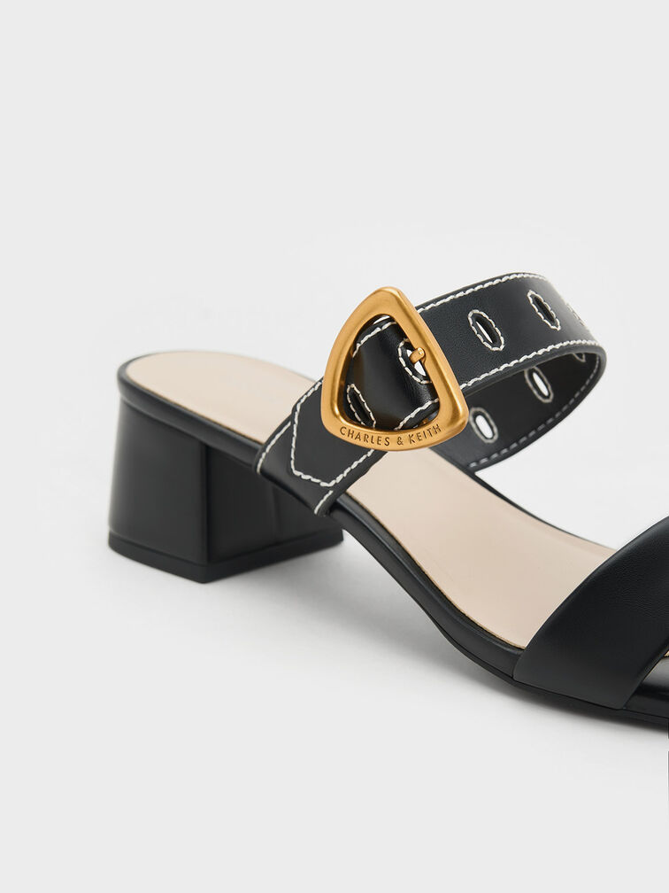 Black Sepphe Metallic Buckle Heeled Mules Charles And Keith Sg