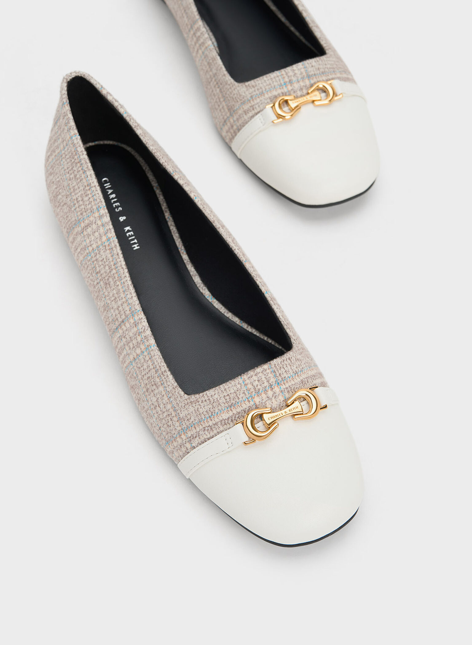 Grey Metallic Accent Checkered Ballerinas - CHARLES & KEITH International